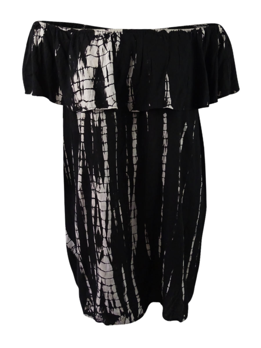 Raviya Black Tie Dye off The Shoulder Swimsuit Cover up Dress Regular M ...