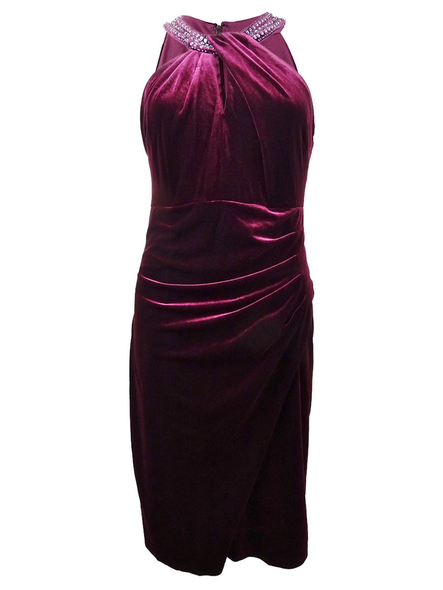 Alex Evenings Womens Red Velvet Embellished Party Cocktail Dress 16 ...