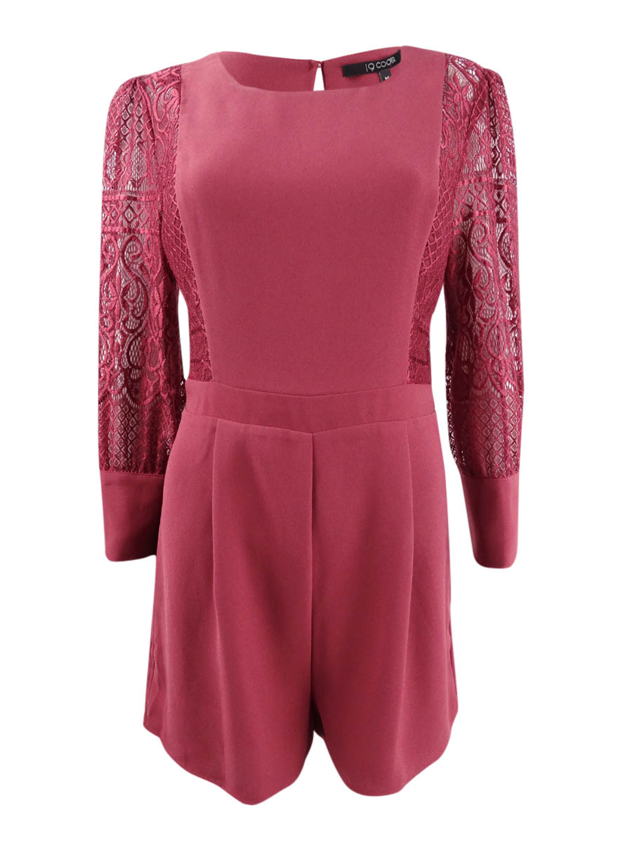 19 Cooper Womens Red Lace Inset Elbow Sleeves Daytime Romper XL BHFO ...
