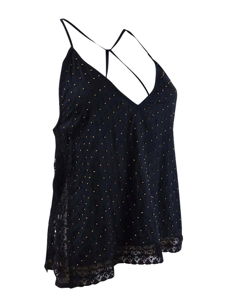People Womens Black Embelished Lace Trim Tank Top Cami Shell M 2601 for ...